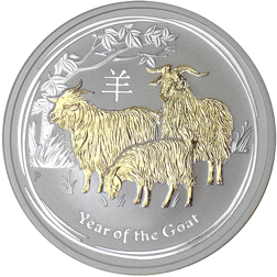 Pre-Owned 2015 Australian Gilded Lunar Goat 1oz Silver Coin - VAT Free ...