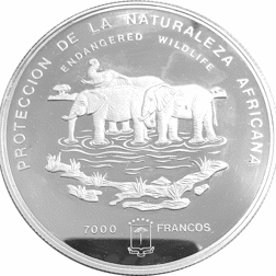 Pre-Owned 1992 Equatorial-Guinea Elephants 7000 Francos 5oz Proof ...