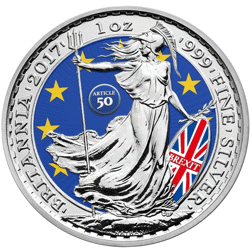 Pre-Owned 2017 UK Britannia Brexit Colourised 1oz Silver Coin - VAT ...