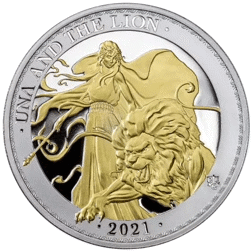 Pre-Owned 2021 St Helena Una and the Lion 1oz Gilded Silver Proof Coin ...