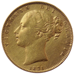 Pre-Owned 1871 UK DN.86 Victorian 'Shield' Full Sovereign Gold Coin ...