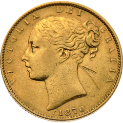 Pre-Owned 1870 London Mint Victorian "Shield" DN 120 Full Sovereign ...