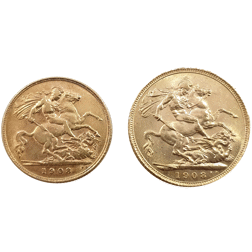 Pre-Owned 1908 UK Sovereign & Half Sovereign Pair Gold Coin Set | Out ...