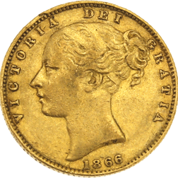 Pre-Owned 1866 London Mint Victorian 'Shield' D.N 70 Full Sovereign ...