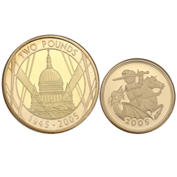 Pre-Owned UK 2005 WWII Double Sovereign & 2005 Full Sovereign Proof ...