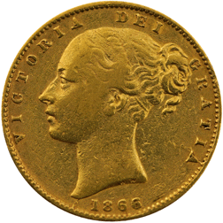 Pre-Owned 1866 London Mint DN.6 Victorian 'Shield' Full Sovereign Gold ...