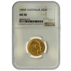 Pre-Owned 1905 Perth Mint Full Sovereign Gold Coin NGC Graded AU 58 ...