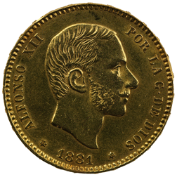 Pre-Owned 1881 Spain Alfonso XII 25 Pesetas Gold Coin | Pre-Owned ...