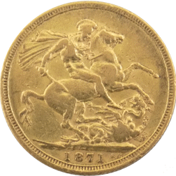 Pre-Owned 1871 London Mint Victoria Young Head Full Sovereign Gold Coin ...