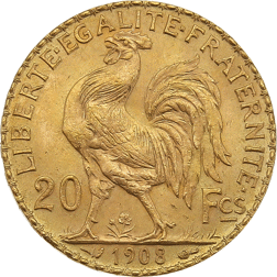 Pre-Owned 1908 French 20 Franc 'Rooster' Gold Coin | Out Of Stock ...