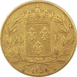 Pre-Owned 1824 French 20 Franc Louis XVIII Gold Coin | Out Of Stock | Atkinsons Bullion