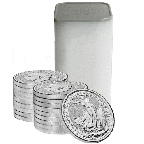 2025 UK Britannia 1/4oz Silver Coin - Full Tube of 19 Coins | 1/4oz ...