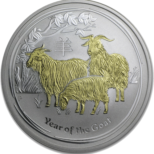 Pre-Owned 2015 Australian Proof Design Gilded Lunar Goat 1oz Silver ...