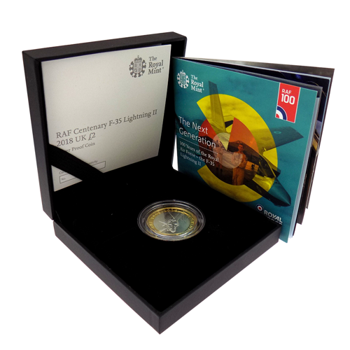 Pre-Owned 2018 UK RAF Centenary F-35 Lightning II £2 Proof Silver Coin ...