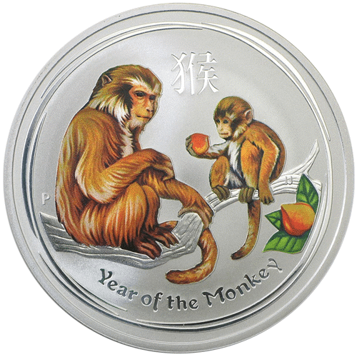 Pre-Owned 2016 Australian Lunar Monkey Colourised 1oz Silver Coin - VAT ...