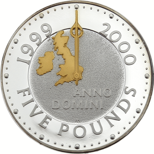 Pre-Owned UK 2000 Millennium £5 Gilded Proof Design Silver Coin - VAT ...