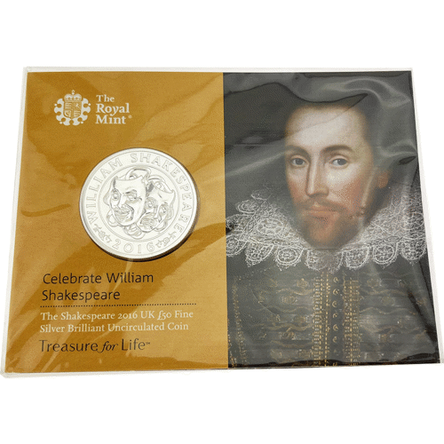 Pre-Owned 2016 William Shakespeare Silver £50 Coin - Carded - VAT Free ...