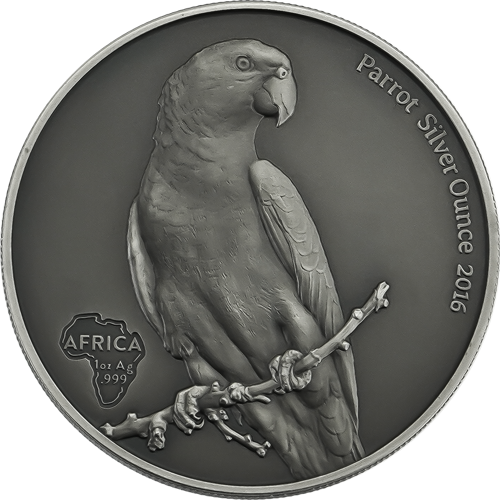 Pre-Owned 2016 Republic of Ghana Parrot Antique Finish 1oz Silver Coin ...