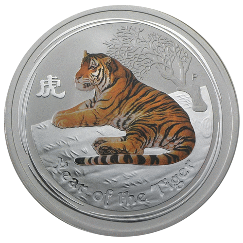 Pre-Owned 2010 Australian Lunar Tiger Colourised 1/2oz Silver Coin ...