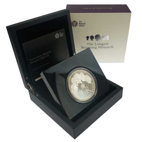 Pre-Owned 2015 UK The Longest Reigning Monarch 5oz Proof Silver Coin ...