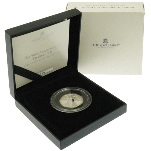 Pre-Owned 2021 UK Decimal Day 50th Anniversary 50p Proof Silver Coin ...