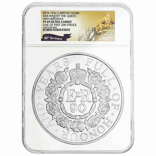 Pre-Owned 2016 Queen Elizabeth II 90th Birthday 1kg Silver Coin - NGC ...
