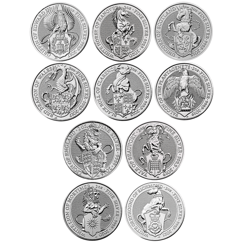 Pre-Owned UK Queen's Beasts 2oz Silver Coin Full Collection (10 Coins ...