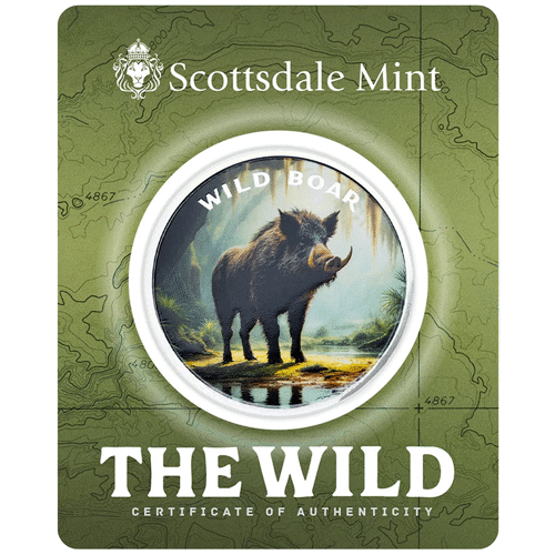 Scottsdale Mint The Wild: Wild Boar Colourised Certi-Lock 1oz Silver ...