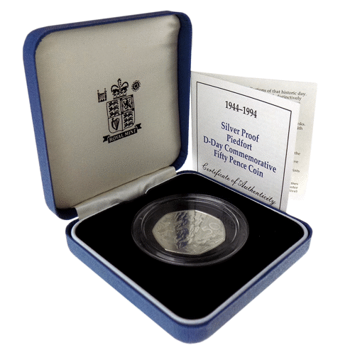 Pre-Owned 1994 UK D-Day Commemorative Silver Proof Piedfort 50p Coin ...