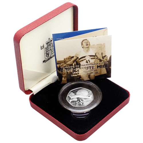 Pre-Owned 2004 UK Anniversary of the 4-Minute Mile 50p Proof Silver ...
