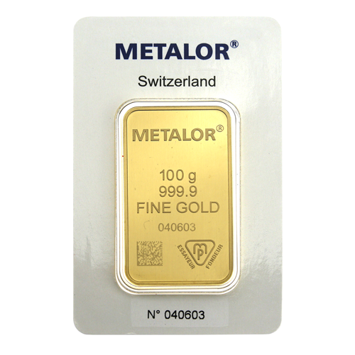 Metalor Stamped 100g Gold Bar | 100g Gold Bars | Atkinsons Bullion