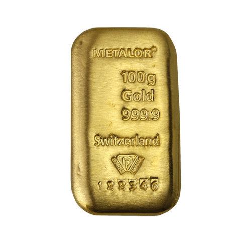 Metalor 100g Cast Gold Bar | 100g Gold Bars | Atkinsons Bullion