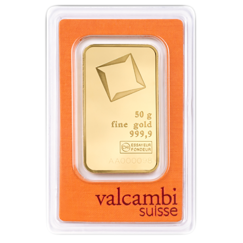 Valcambi 50g Stamped Gold Bar | 50g Gold Bars | Atkinsons Bullion