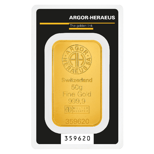Heraeus 50g Gold Stamped Bar | 50g Gold Bars | Atkinsons Bullion