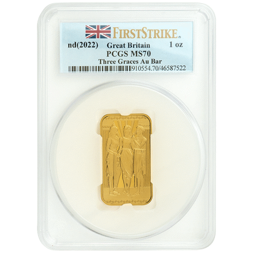 Pre-Owned The Royal Mint Three Graces 1oz Gold Bar - PCGS Graded MS70 ...