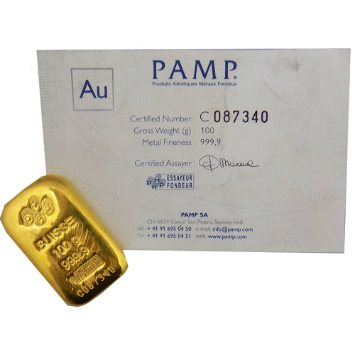 Sell Pre-Owned PAMP Suisse 100g Cast Gold Bar | Atkinsons Bullion