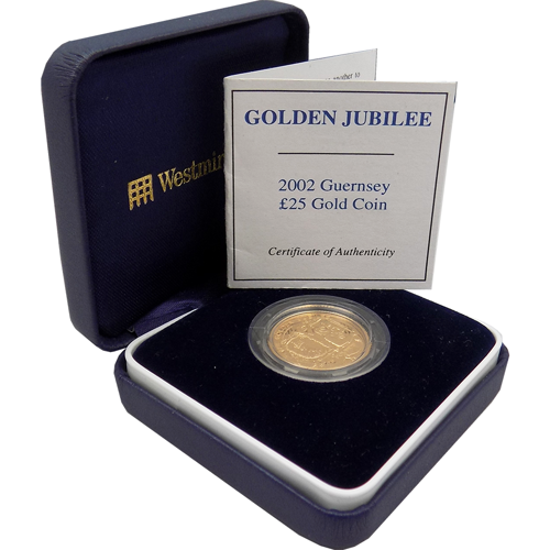 Pre-Owned 2002 Guernsey Golden Jubilee £25 Proof Gold Coin | Out Of ...