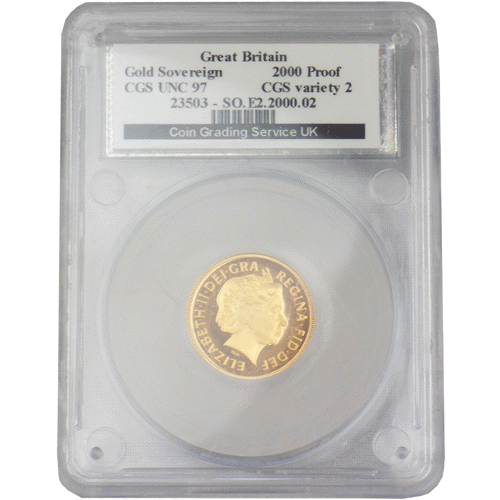 Pre-Owned 2000 UK Proof Full Sovereign Gold Coin CGS Graded UNC 97 ...