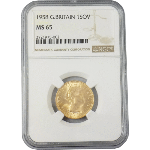 Pre-Owned 1958 UK Full Sovereign Gold Coin NGC Graded MS 65 - 2721975 ...