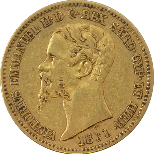 Pre-Owned 1861 Sardinia Vittorio Emanuele 20 Lira Gold Coin | Out Of ...