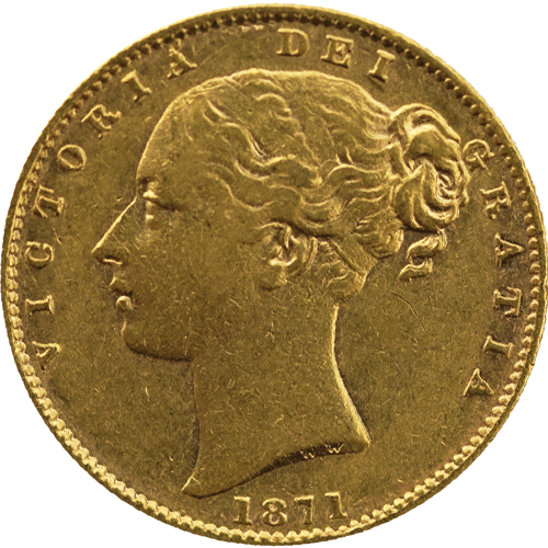 Pre-Owned 1871 Sydney Mint Victorian "Shield" Full Sovereign Gold Coin ...