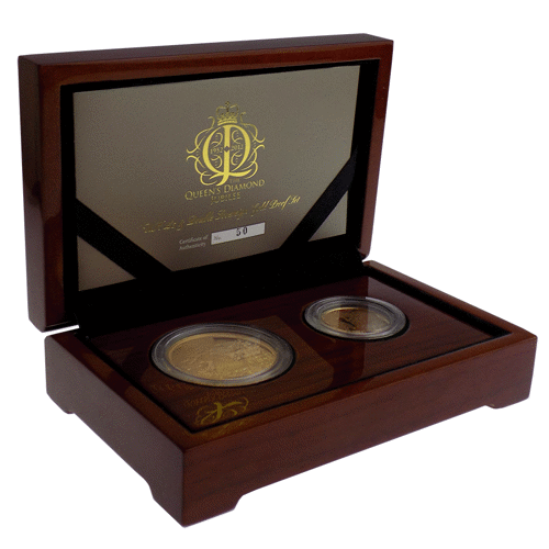 Pre-Owned 2012 UK Queen's Diamond Jubilee £5 and Double Sovereign Proof ...