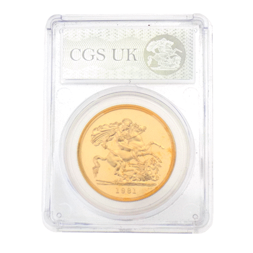 Pre-Owned 1981 UK Quintuple Sovereign Proof Design Gold Coin - CGS ...