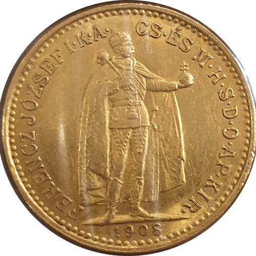 Pre-Owned 1908 Hungarian 10 Korona Franz Joseph I Gold Coin | Out Of ...