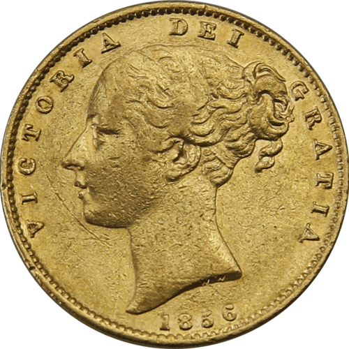 Pre-Owned 1856 London Mint Victoria 'Shield' Full Sovereign Gold Coin ...