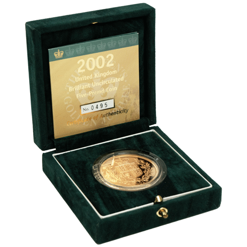 Pre-Owned 2002 UK Shield Brilliant Uncirculated £5 Gold Coin | Pre ...