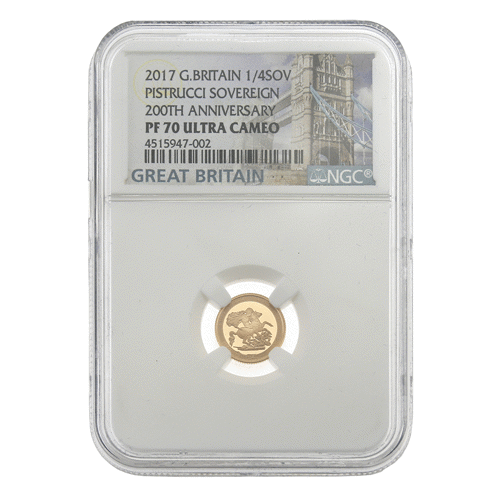 Pre-Owned 2017 UK 200th Anniversary Proof Quarter Sovereign Gold Coin ...