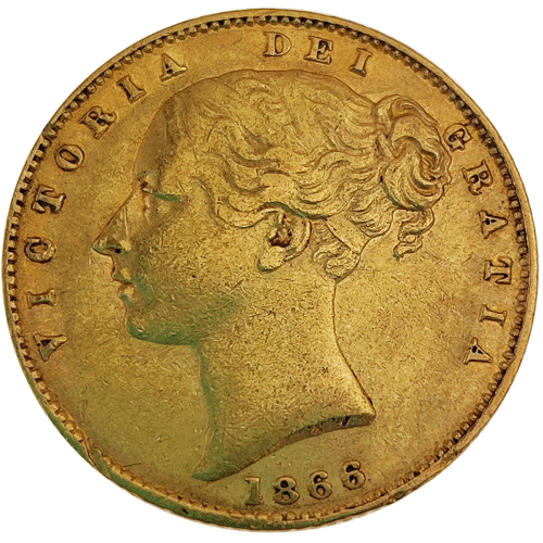 Pre-Owned 1866 London Mint DN.63 Victorian "Shield" Full Sovereign Gold ...