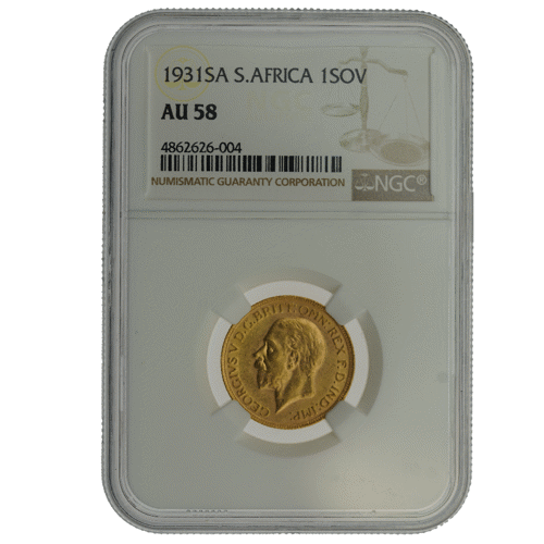 Pre-Owned 1931 South Africa Full Sovereign Gold Coin NGC Graded AU 58 ...