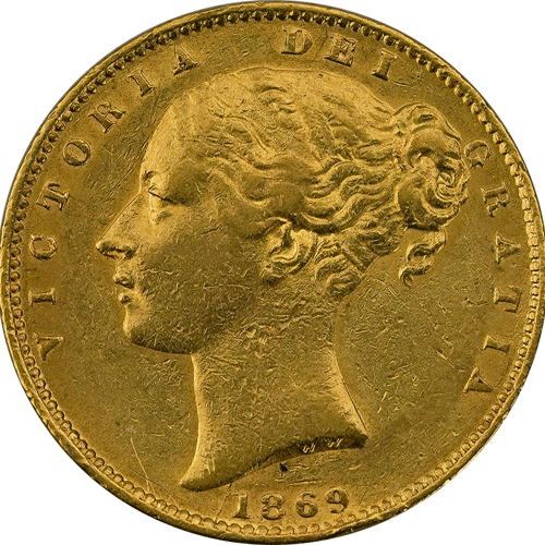 Pre-Owned 1869 London Mint DN.7 Victorian 'Shield' Full Sovereign Gold ...
